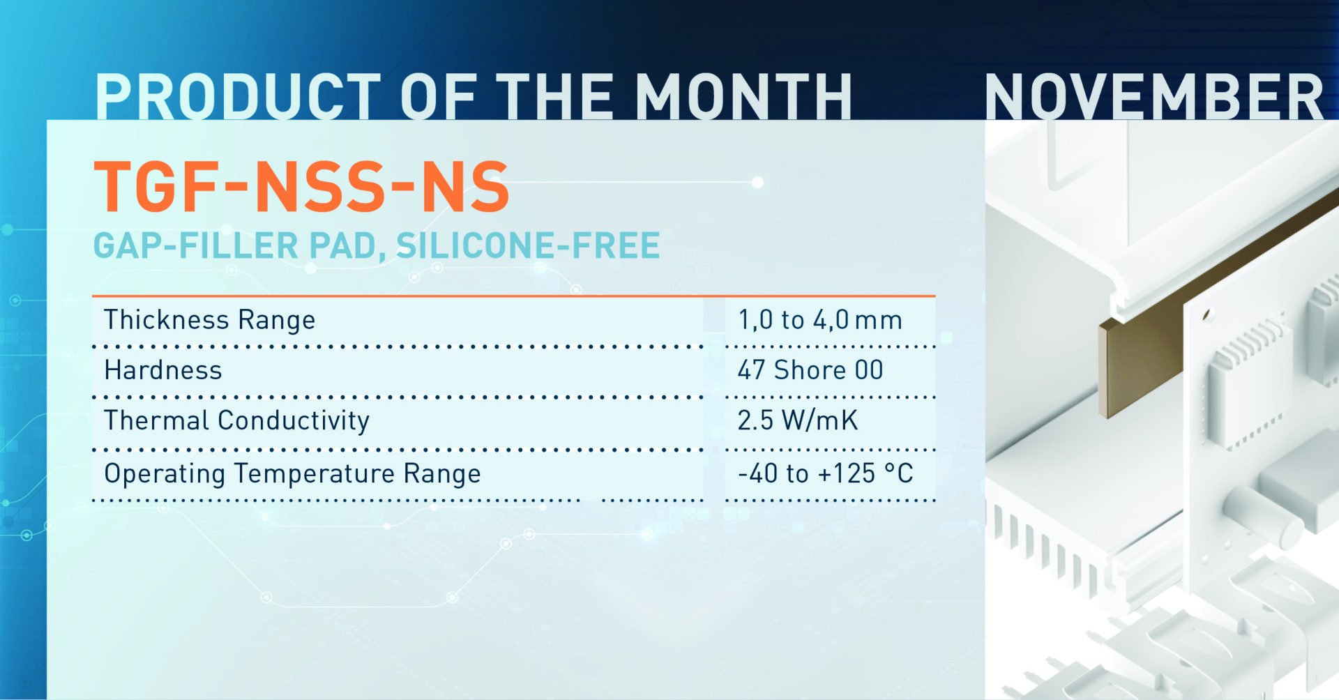 Silicone-free Gap Filler Pad TGF-NSS1000-NS